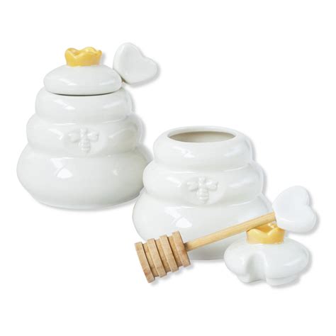 Bee Hive Ceramic Mini Honey Jar And Dipper Set Set Of 2 Kate Aspen