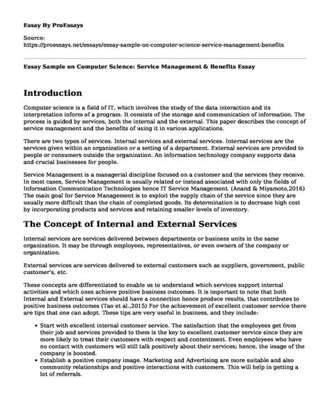 📌 Essay Sample On Computer Science Service Management And Benefits