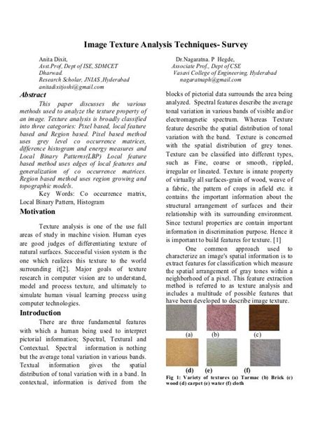 Image Texture Analysis Techniques Survey 1