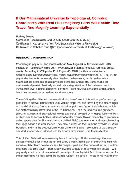 Pdf If Our Mathematical Universe Is Topological Complex Coordinates With Real Plus Imaginary