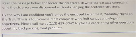 Solved Read The Passage Below And Locate The Six Errors