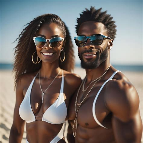 Premium Ai Image Fitness Couple With Bikini And Sunglass Sun Bathing