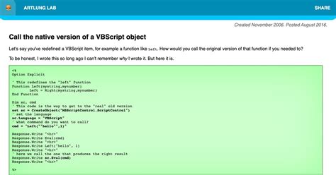 Call The Native Version Of A Vbscript Object Artlung Lab