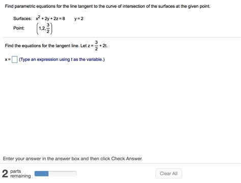 solved find parametric equations for the line tangent to the