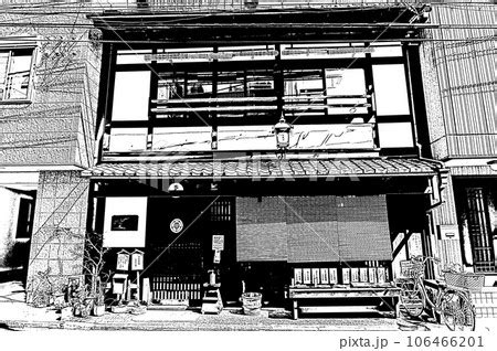 京都の白黒京町屋の粋な佇まいのイラスト素材 106466201 PIXTA