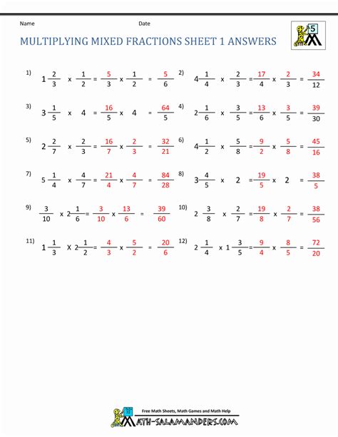 Multiply Mixed Numbers Easy Worksheet