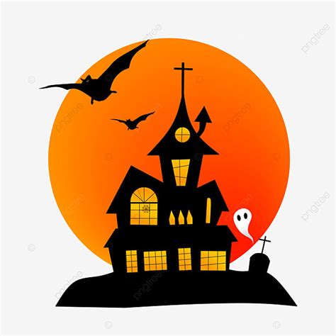 하늘에 달이 떠오르는 할로윈 집과 박쥐