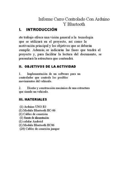 Informe Carro Controlado Con Arduino Pdf Arduino Hardware De La