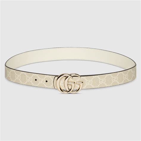 Reversible Gg Marmont Belt In White Gg Supreme And Leather Gucci® Pl