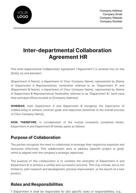 Free Inter Departmental Collaboration Agreement Hr Template To Edit Online