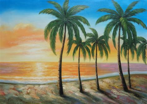 Oil Art Collectibles Palm Tree Sunset Oil Painting Painting Etna Com Pe