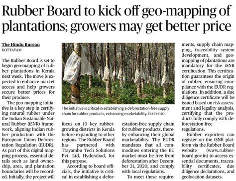 Rubber Board Starts Geo Mapping Plantations In Kerala Sreekrishnan Narayanan Posted On The
