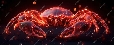 Detailed 3d Rendering Of Glowing Red Crab On Black Background With Realistic Anatomy Claws