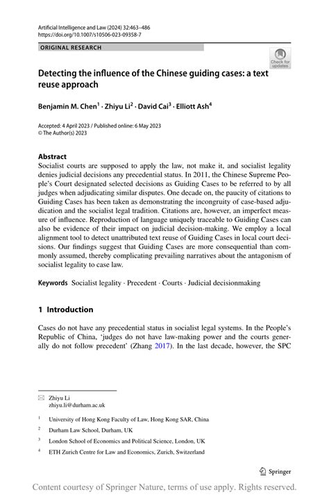 Pdf Detecting The Influence Of The Chinese Guiding Cases A Text