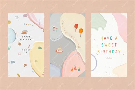 생일 축하해요 벡터 파스텔 템플릿 컬렉션 프리미엄 벡터