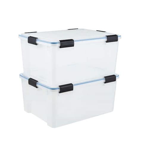 IRIS Qt Gal Plastic Storage Bins With Sealed Lids Clear Gasket Box Airtight