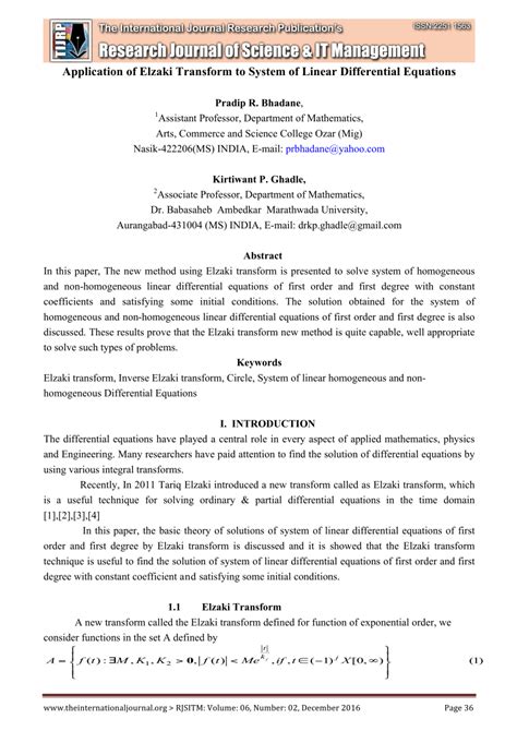 Pdf Application Of Elzaki Transform To System Of Linear Differential Equations