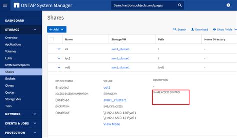 System Managerでは、新しく作成した共有のaclをeveryoneに設定することはできません Netapp