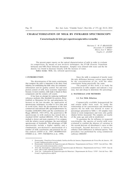 Characterization Of Milk By Infrared Spectros Pdf Infrared Infrared Spectroscopy