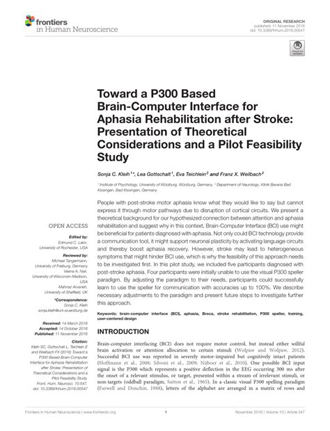 Pdf Toward A P300 Based Brain Computer Interface For Aphasia Rehabilitation After Stroke