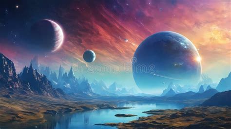 Universe And Space Fantasy With Different Planets Stars And Galaxies Stock Illustration