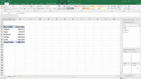 Excel Изчисления Pivot Лева да се показва в евро Аула урок