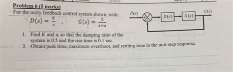 Solved Problem 6 5 Marks For The Unity Feedback Control Chegg Com