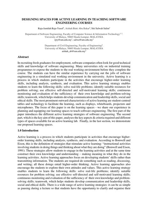 Pdf Designing Spaces For Active Learning In Teaching Software