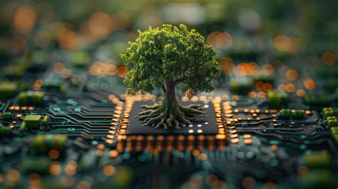 Tree Growing From A Microchip Premium Ai Generated Image