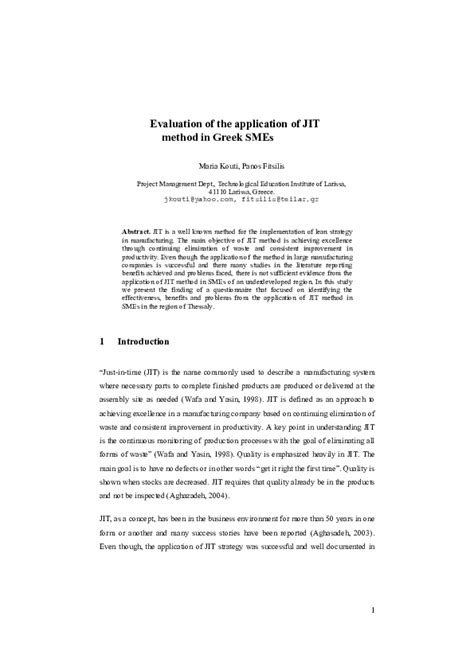 Evaluation Of The Application Of Jit Method In Greek Smes