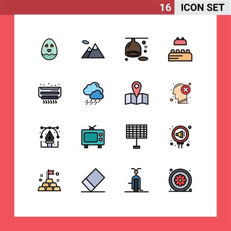 16 Universal Flat Color Filled Line Signs Symbols Of Snow Conditioner Fruit Air Lego Editable