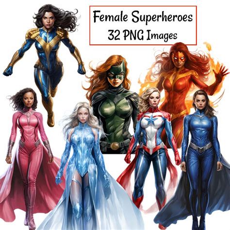 Female Superhero Clipart Watercolor Girl Comic Hero Digital Download
