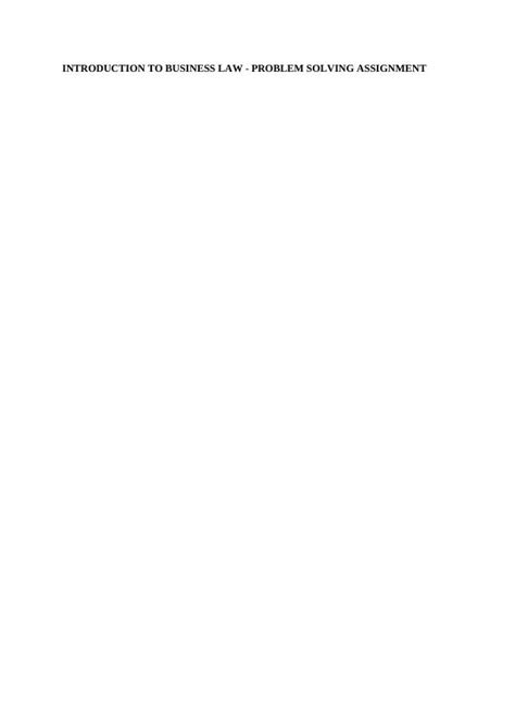 Introduction To Business Law Problem Solving Assignment