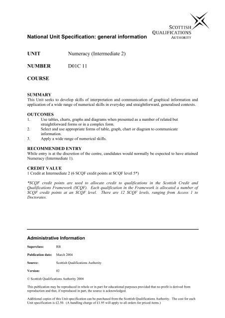 D01c 11 Numeracy Intermediate 2 Core Skill Sqa