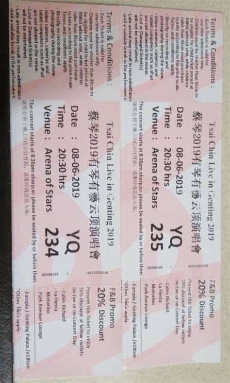 Tsai Chin Ps2 Genting Concert Tickets Tickets And Vouchers Event