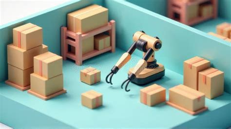 Robotic Arm Sorting Packages In Warehouse 3d Illustration Stock Illustration Illustration Of