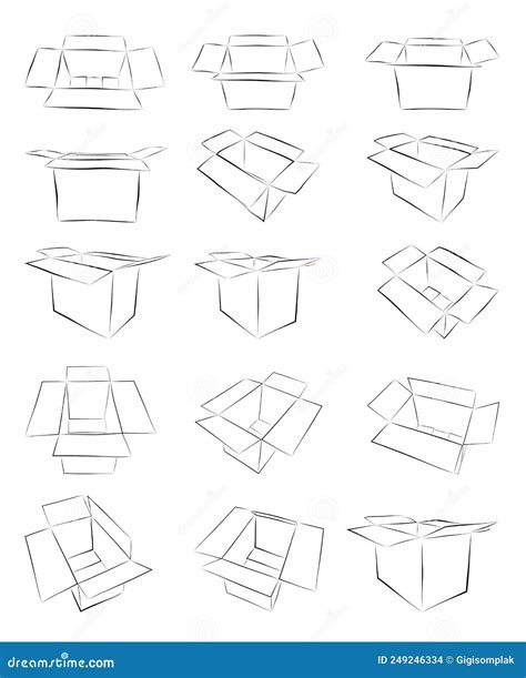 Simple Hand Draw Skecth Vector Set 15 Mock Up Cardboard Isolated On White Stock Vector