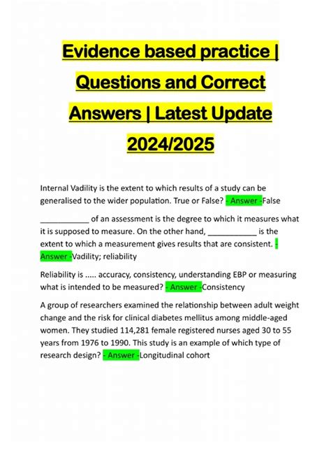 Evidence Based Practice Questions And Correct Answers Latest Update 2024 2025 Ebp Stuvia Us