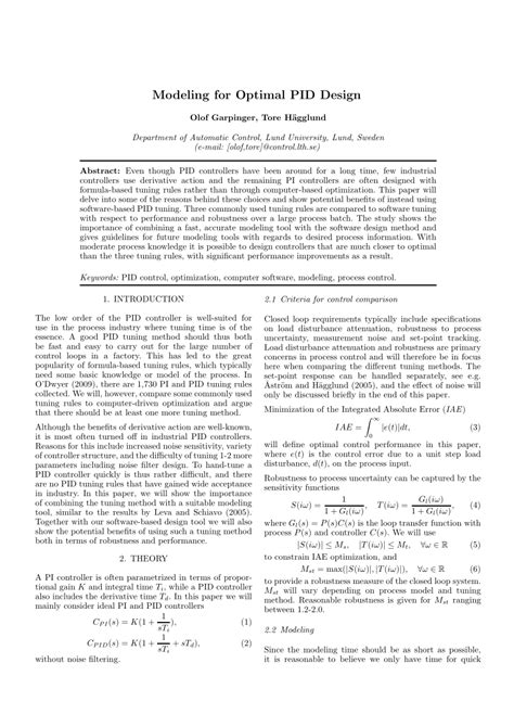 pdf modeling for optimal pid design