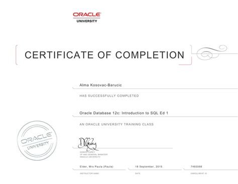 Sql Oracle Certificate Ppt