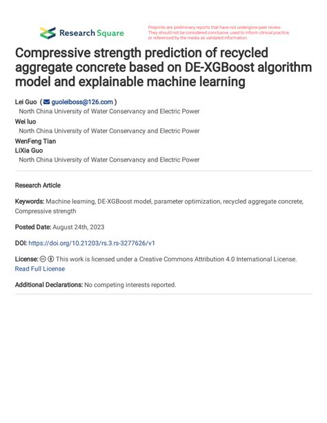 pdf compressive strength prediction of recycled aggregate concrete based on de xgboost