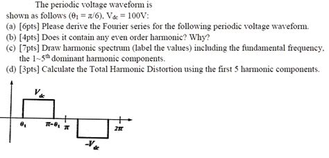 The periodic voltage waveform is shown as follows θ1 π 6 Vdc 100V a 6pts Please