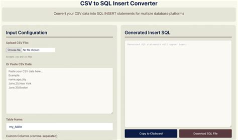 Csv To Sql Insert Converter Free Online Tool • Vinishdev