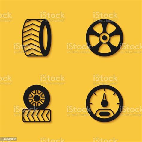 긴 그림자가 있는 자동차 아이콘용 자동차 타이어 휠 속도계 및 합금을 설정합니다 벡터 긴에 대한 스톡 벡터 아트 및 기타 이미지 긴 도로 아이콘 Istock