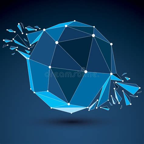 Vector Dimensional Wireframe Luminescent Object With Blue Connected