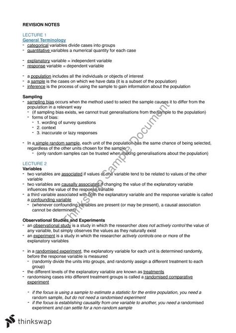 Ecmt Summary Notes Weeks 1 7 Ecmt1010 Introduction To Economic Statistics Usyd Thinkswap