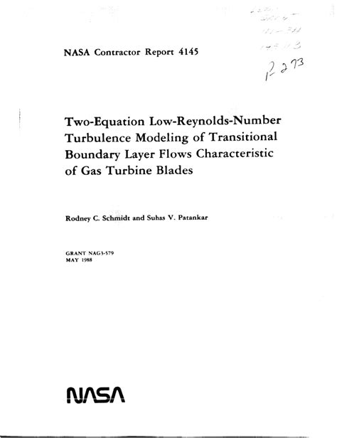 Pdf Two Equation Low Reynolds Number Turbulence Modeling Of Transitional Boundary Layer Flows