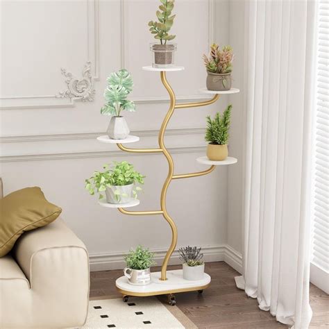 Yingfeimodern Gold Metal Plant Stand Indoor Outdoor Marble Planter