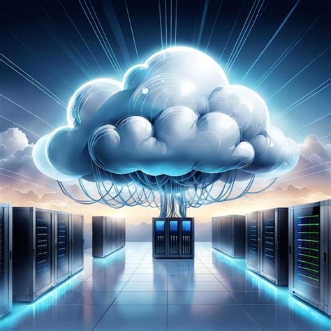 Cloud Computing Concept With Server And Computer Technology Premium