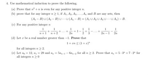 Solved 4 Use Mathematical Induction To Prove The Following